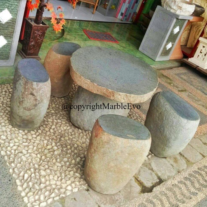 Jual Kursi+ Meja Taman Batu Sungai / Set Meja Taman Batu Alam | Shopee ...