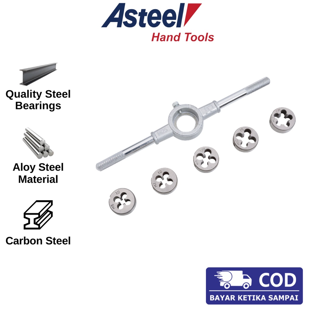 Jual ASTEEL Set Die Alat Metrik Alat Pembuat Drat Metric Hand 6 PCS Tap ...
