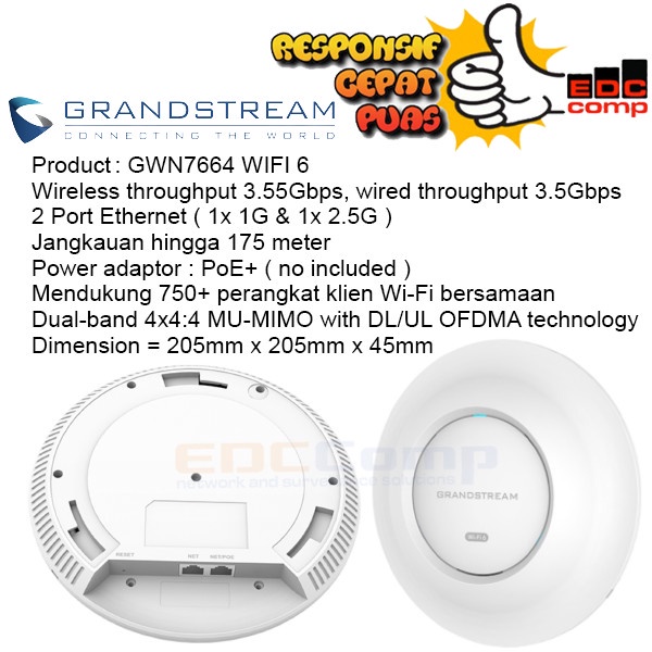 Jual Grandstream GWN7664 | Wi-Fi 6 Indoor AP Bukan Ruijie RAP-2260E ...