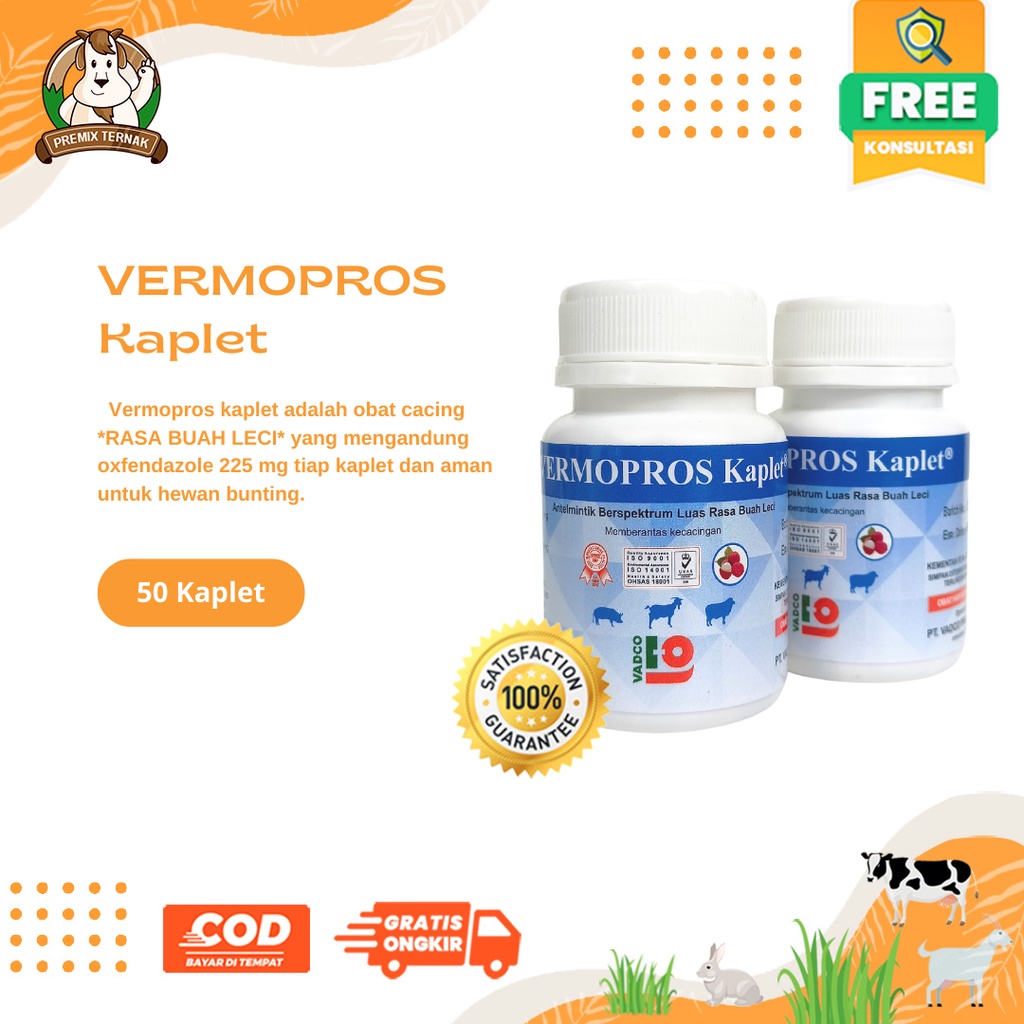 Jual VERMOPROS KAPLET 1 BOTOL (50 Kaplet) VADCO - Obat Cacing Kambing ...