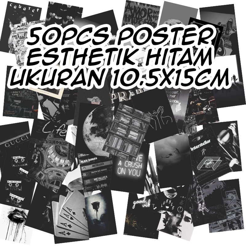 Jual (50lembar) Poster Dinding gambar aesthetic hitam poster collage ...