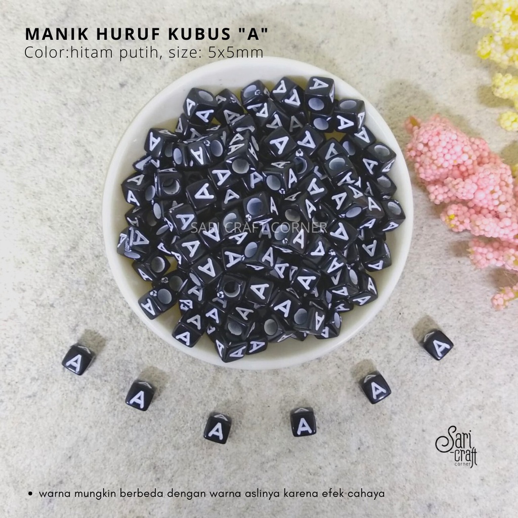 Jual Manik Huruf Kotak Kubus Abjad A Hitam Putih 5x5mm - per 50gr ...