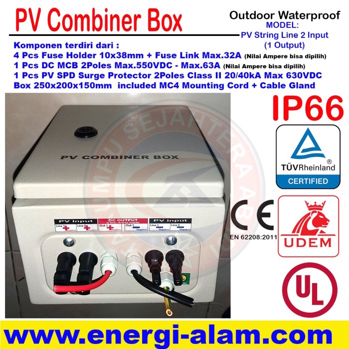 Jual PV String Combiner Box [2 PV in/ 1 DC Out 500Vdc] instalasi PLTS ...