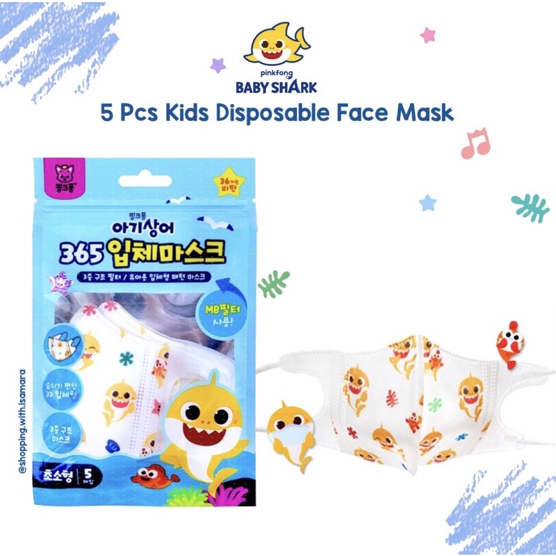 Jual Pinkfong Baby Shark 5 Pcs Kids Disposable Face Mask / Masker Anak ...