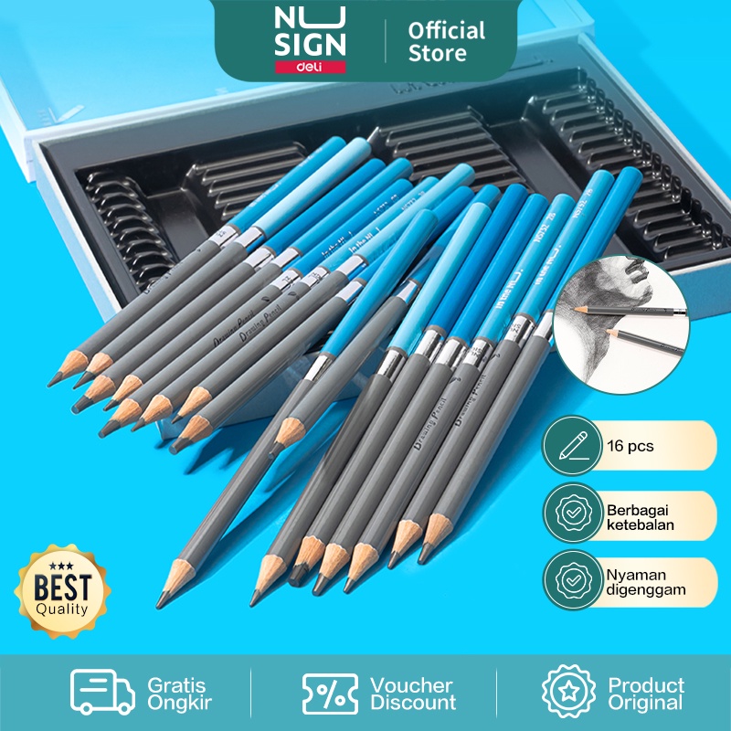 Jual Nusign Sketch Pencil Set / Pensil Sketsa isi 16 Berbagai Ketebalan ...