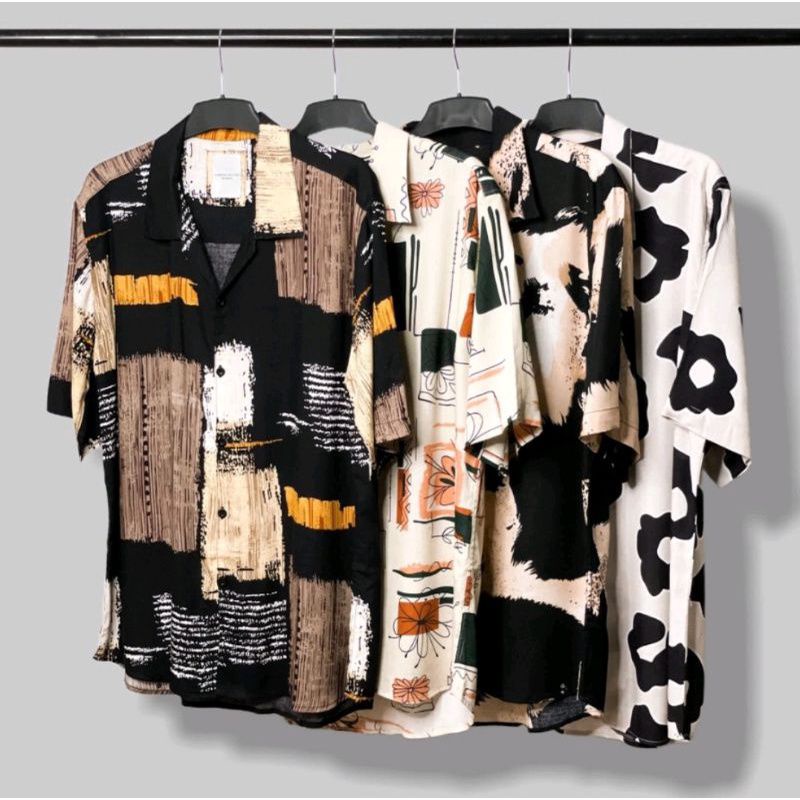 Jual Kemeja Pria Vintage Casual Abstark Lengan Pendek Retro Pantai ...