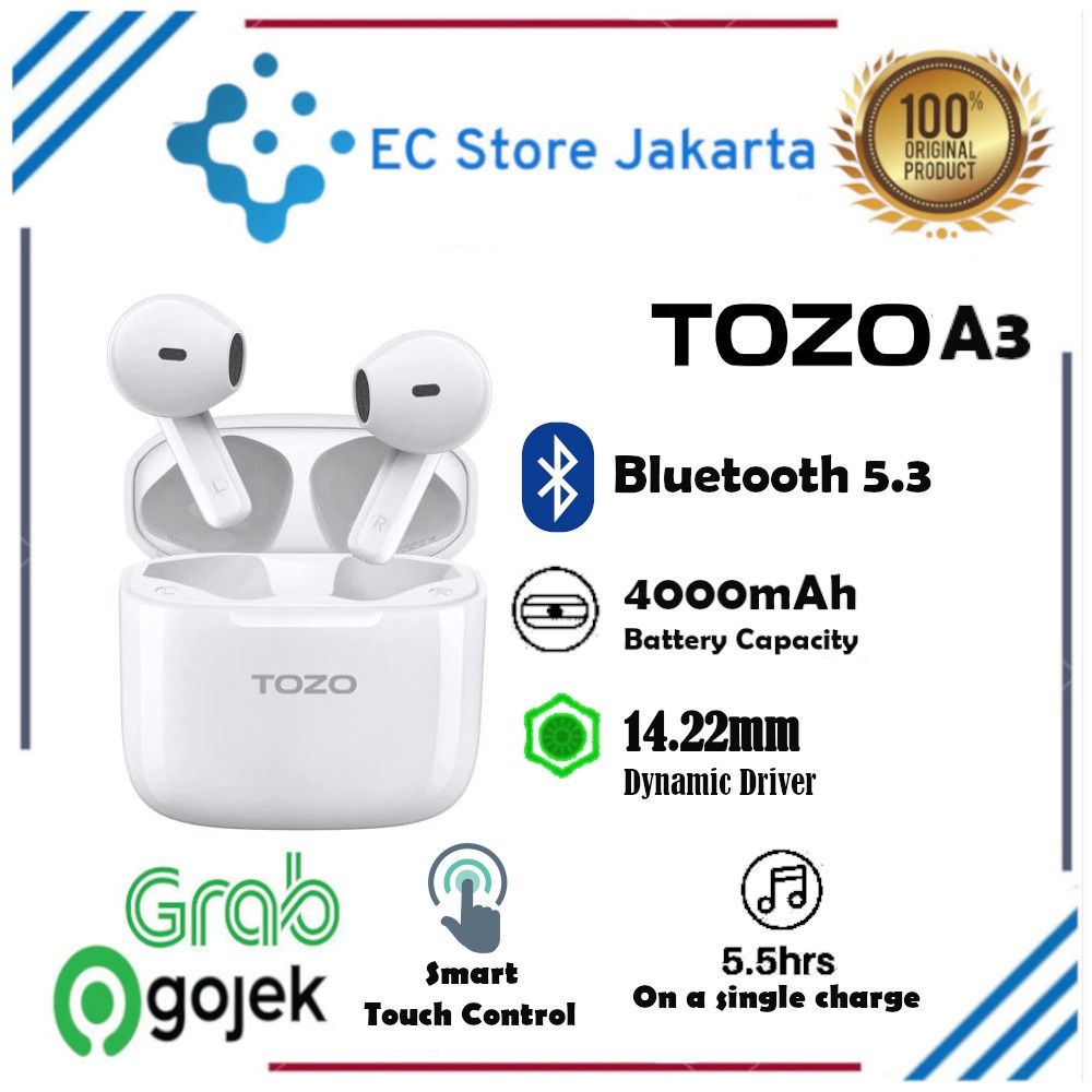 Jual TOZO A3 TWS Wireless Headset Bluetooth Half in-Ear Earbuds Lightweight | Shopee Indonesia