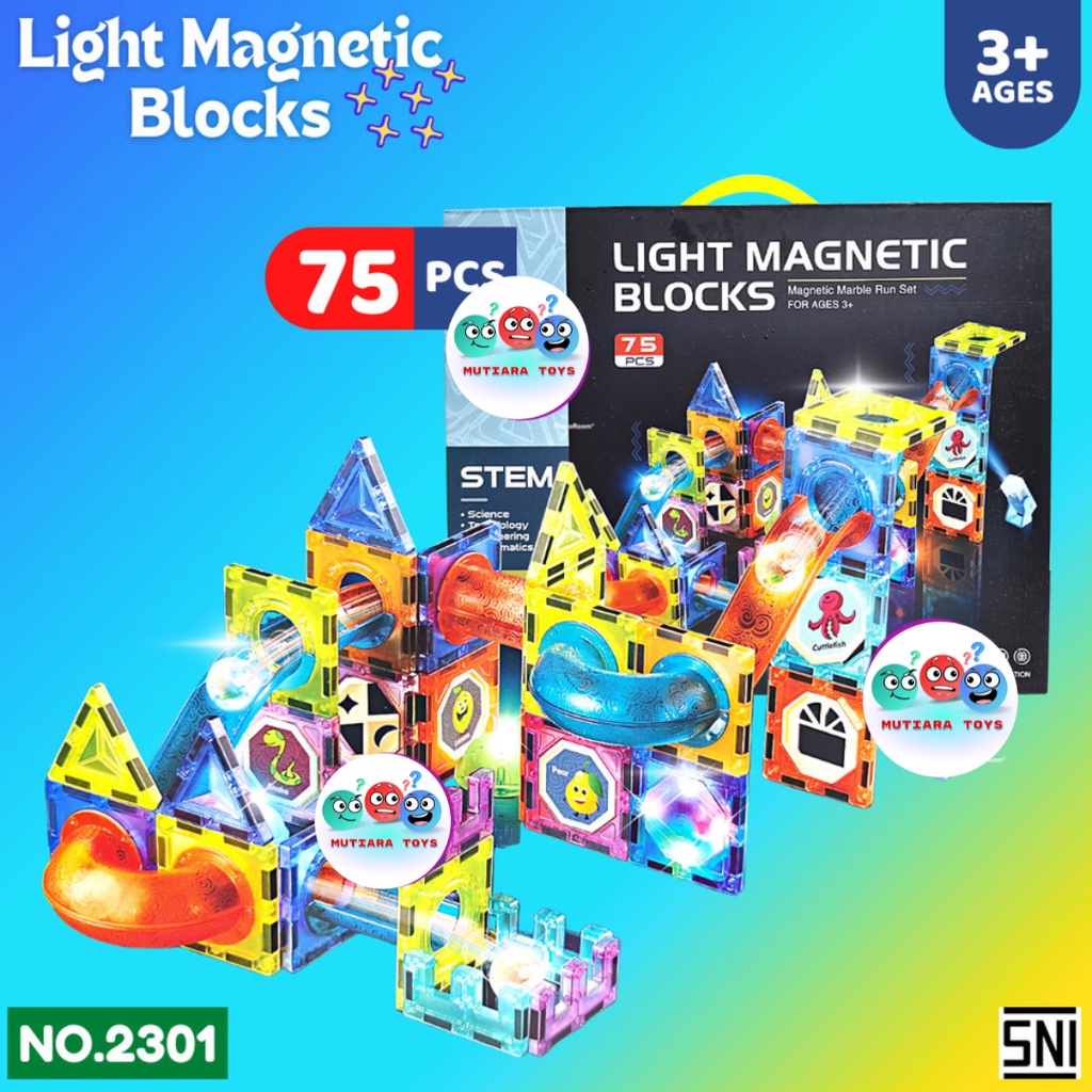 Jual MUTIARATOYS Mainan Anak Edukasi Light Magnetic Blocks 75pcs No ...