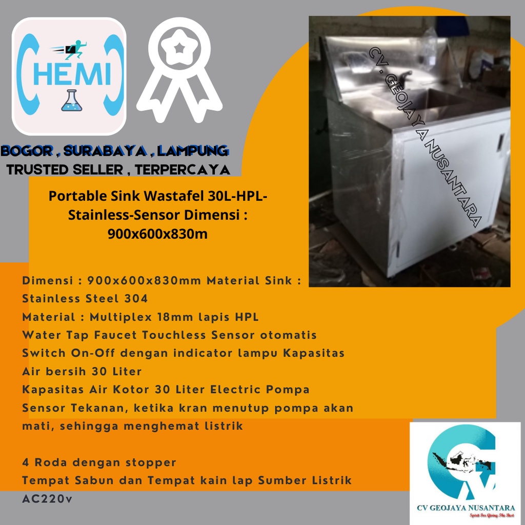 Jual Portable Sink Wastafel 30L-HPL-Stainless-Sensor Dimensi ...