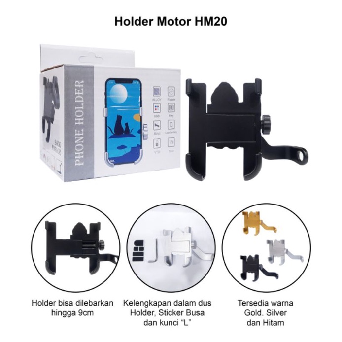 Jual HOLDER BESI PHONE MOTOR HM20/ HOLDER HP SPION FULL BESI UNIVERSAL ...