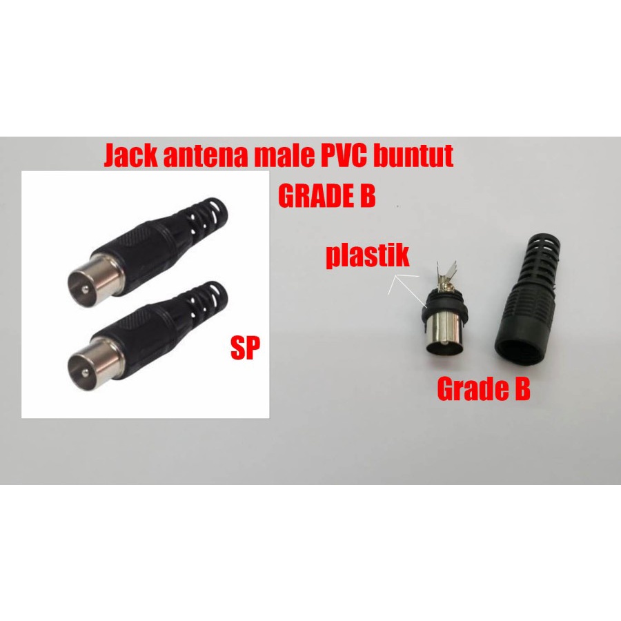 Jual GRADE B - Jek Antena TV male PVC -SP Jack HITAM cowo Jek Plastik ...