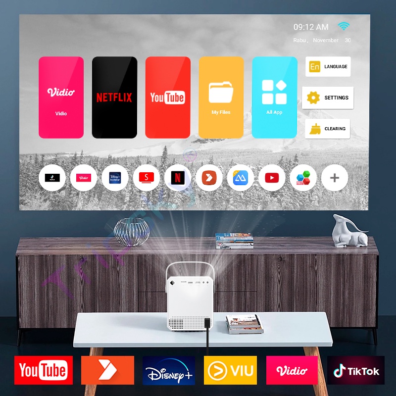 Jual Tripsky Android Proyektor T2mini Ram 2GB Built-in speaker Android 9 WiFi portable Home ...