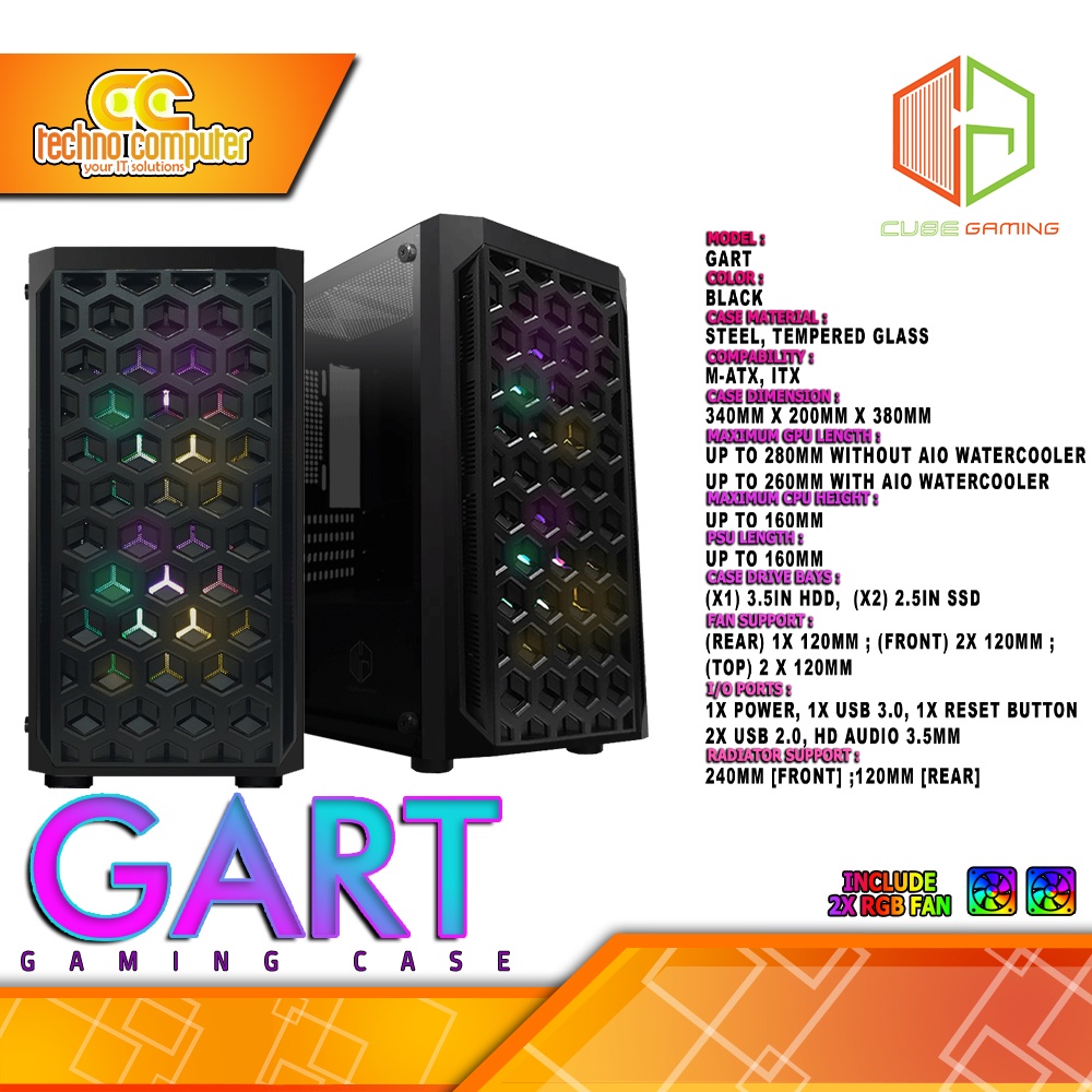 Jual CASING CUBE GAMING GART - Mid Tower mATX Case Tempered Glass (Free 2x RGB Fan) | Shopee ...