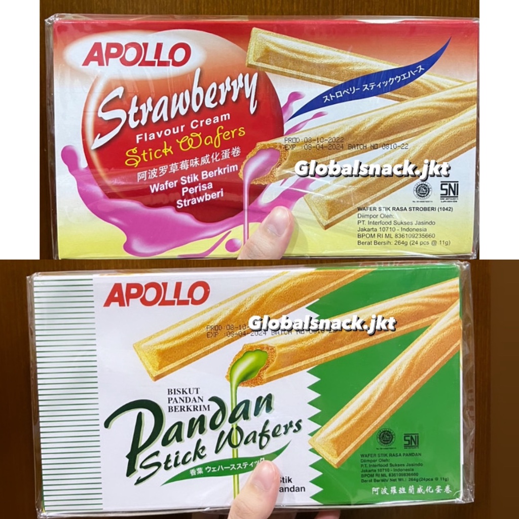 Jual APOLLO CHOCOLATE BISKUIT PANDAN STICK WAFERS / STRAWBERRY | Shopee ...