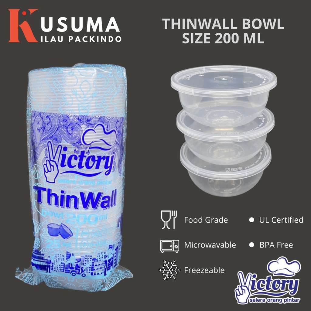 Jual VICTORY THINWALL BOWL 200ML, 400ML ISI 25PCS PER PACK MANGKOK BULAT BENING 25 PCS 200 400 ...