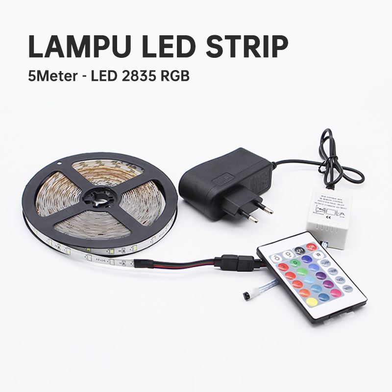 Jual Lampu LED Strip 2835/5050 RGB 5 Meter Strip LED Komplit Adaptor ...