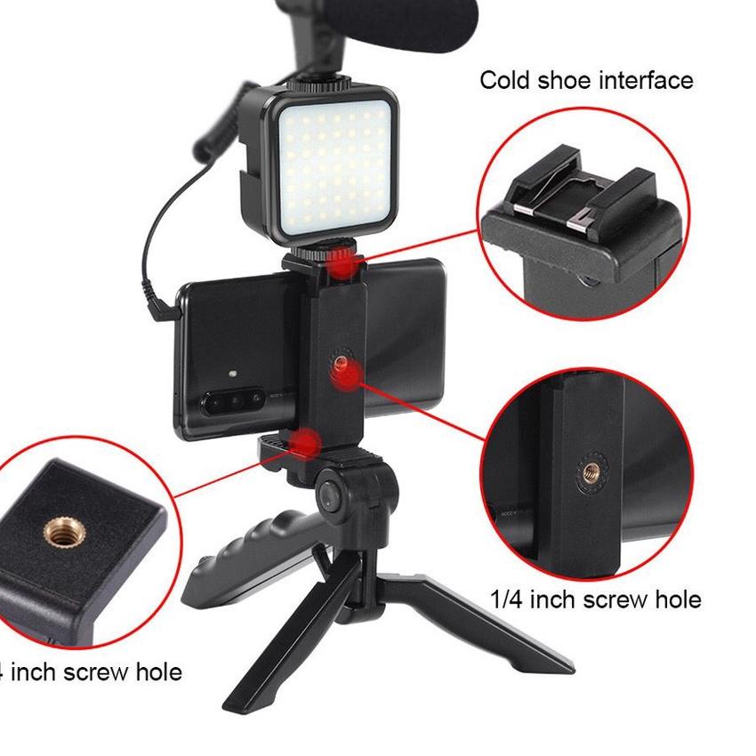 Jual FZA151 Vlogging KIT Paket Vlog 5in1 AY49 LED Video Light Phone Holder Tripod Microphone ...