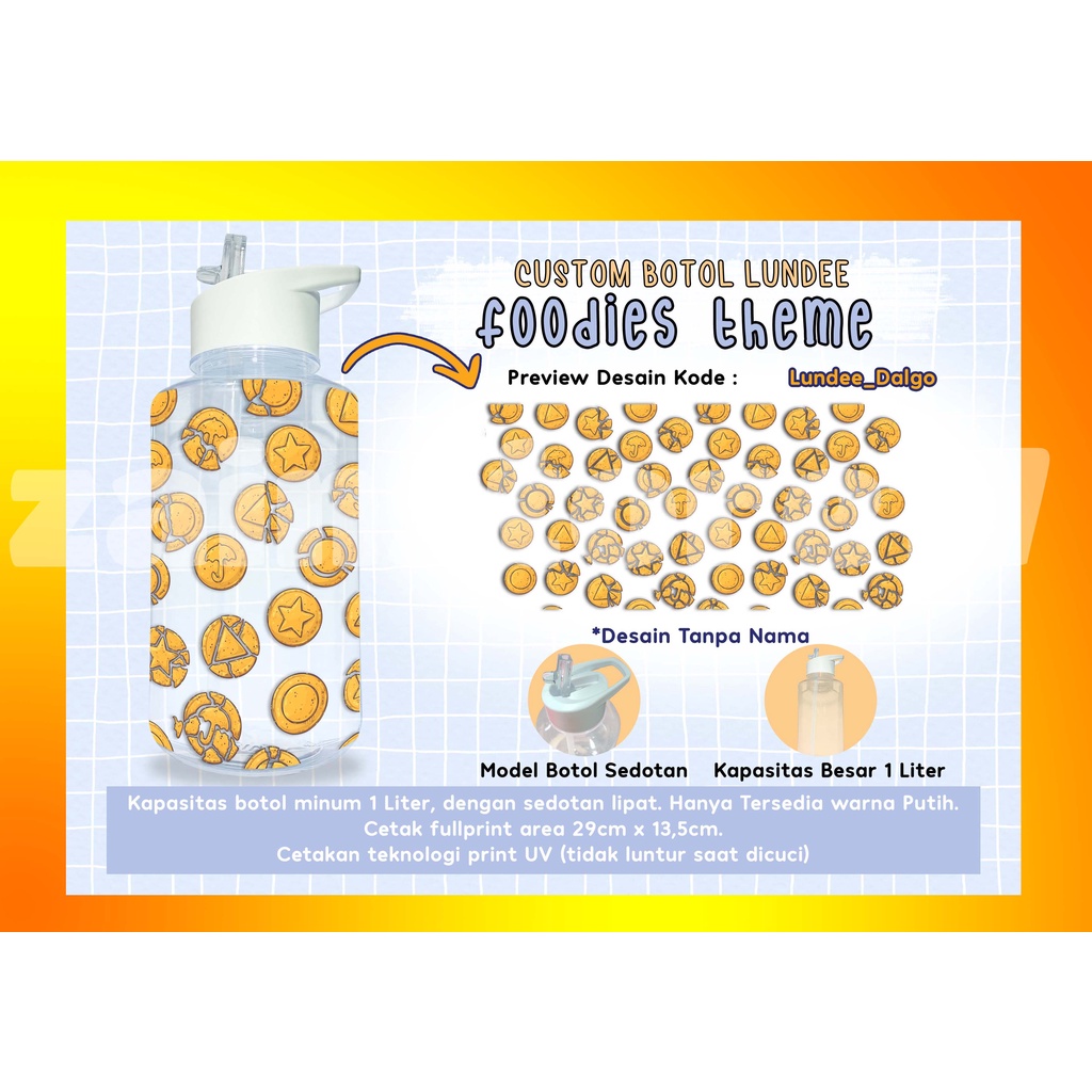 Jual BOTOL MINUM CUSTOM LUNDEE GAMBAR FOODIES / DESSERTS / CUTE FOOD / KUE - KAPASITAS 1 LITER ...
