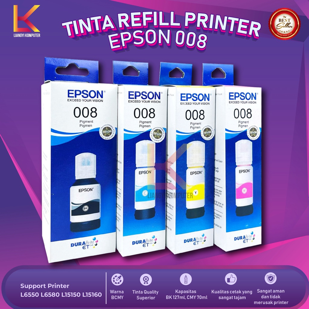 Jual 1 Set 4 Pcs Tinta Epson 008 Untuk Printer Epson L6550 L6190 L6580 ...