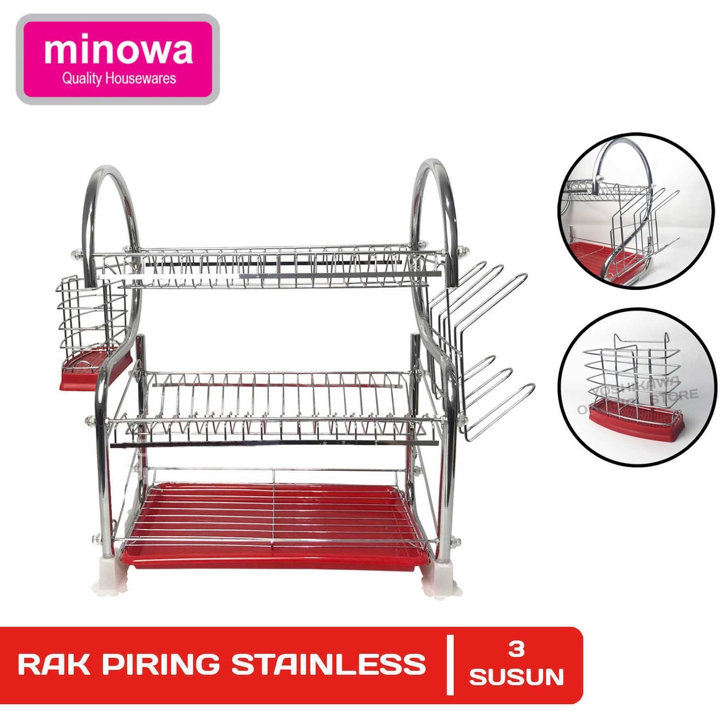 Jual Minowa Rak Piring Stainless Susun 3 / Rak Peralatan Dapur ...