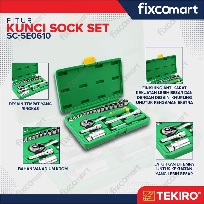Jual Tekiro Socket Set 1/4 - 3/8 Inch 21 Pcs 6Pt (Box Plastik) | Shopee Indonesia