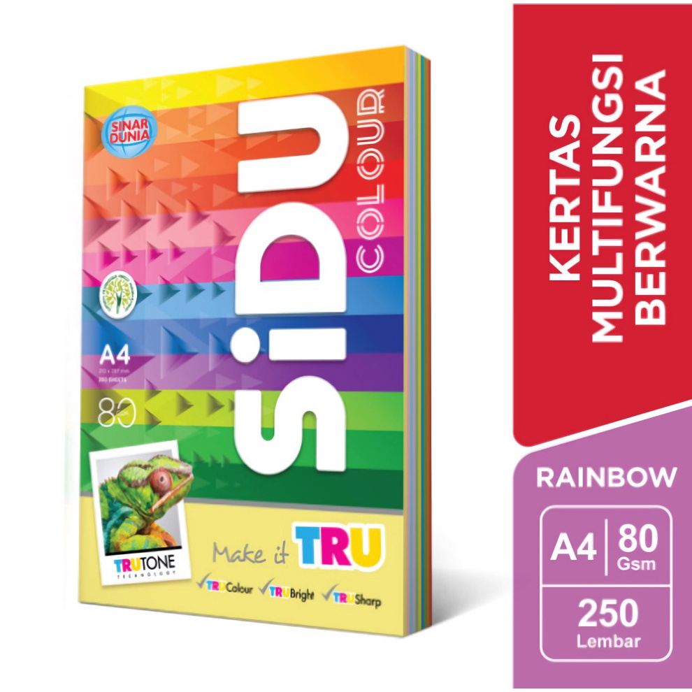 Jual [1 BUNGKUS] Kertas Hvs Sidu Rainbow (10 Warna) Ukuran A4 80 Gsm ...