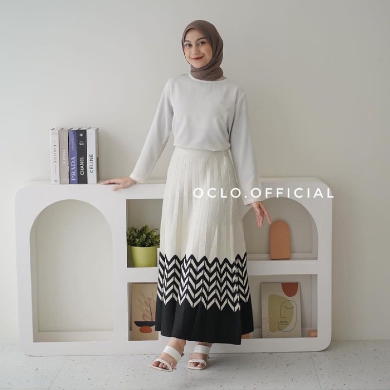 Jual Kafila skirt by oclo.official | Rok Plisket premium motf zigzag | Shopee Indonesia