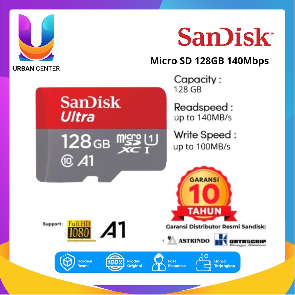 Jual Memory Card | Micro SD card 128GB SanDisk Ultra A1 up to 140Mbps ...