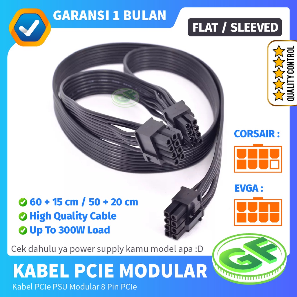 Jual Kabel Modular PCIe 8 Pin To Dual 6+2 Pin PCI-e Cable Mining PSU ...
