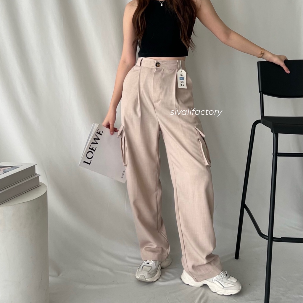 Jual SIVALI Joan Cargo Pants - Highwaist Loose Cargo - Celana Kargo ...
