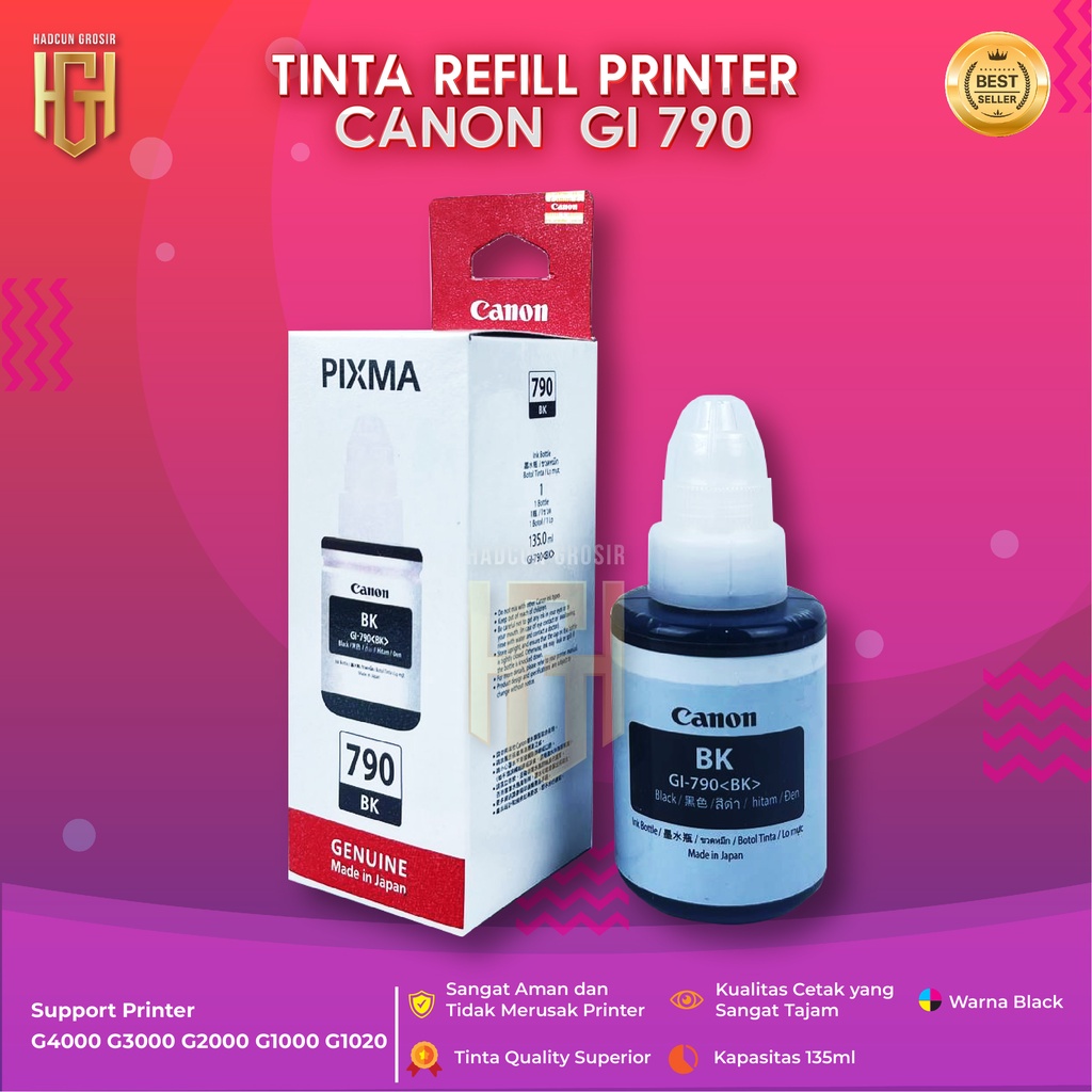 Jual Tinta Canon GI-790 Refill 135ml Black Untuk Printer PIXMA G1000 ...