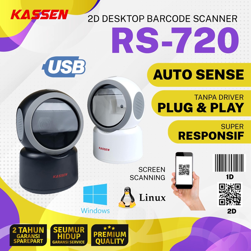 Jual KASSEN KO720 SCANNER BARCODE QR 1D 2D KASSEN KO-720 RESI JNE/JNT ...