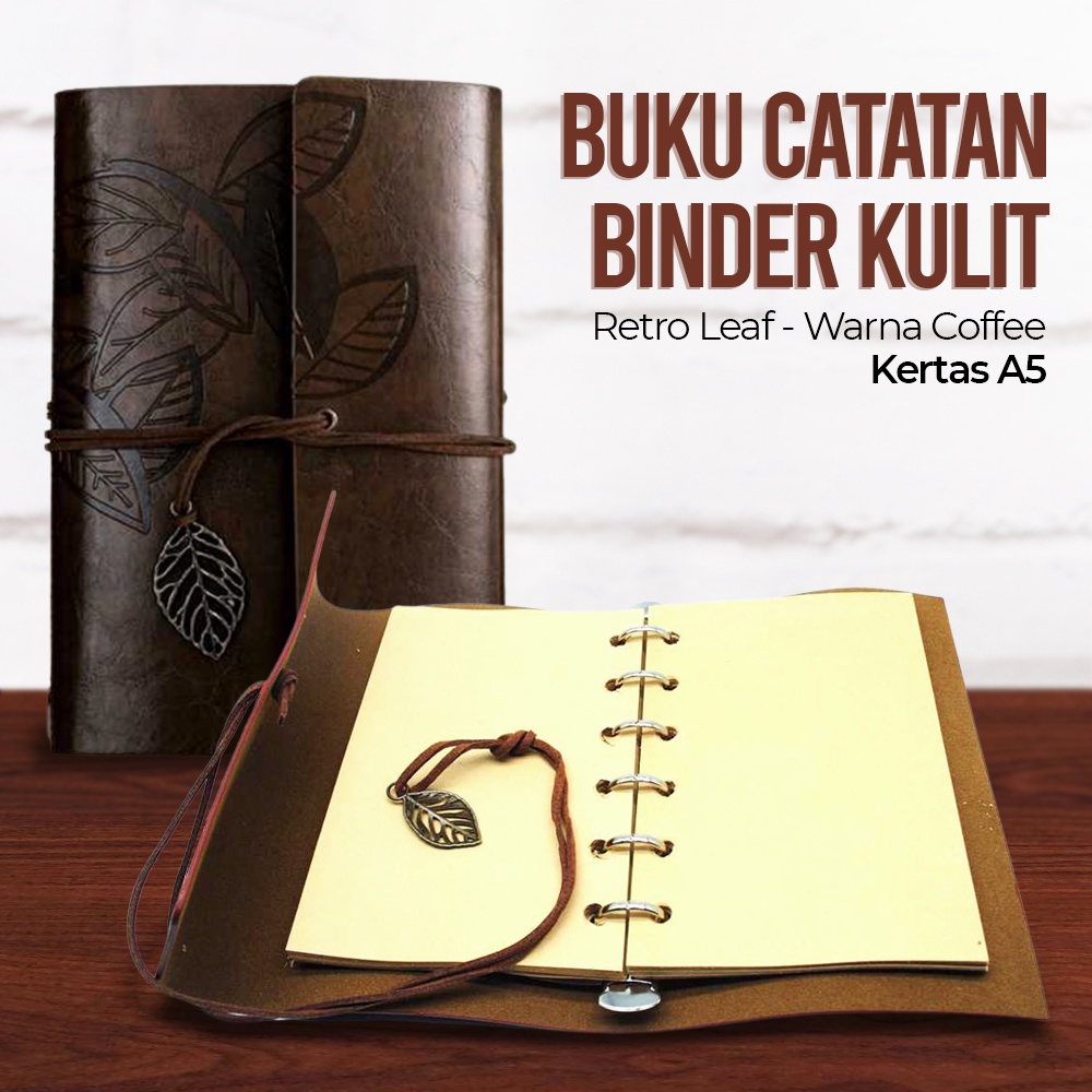 Jual Buku Catatan Binder Jurnal Bisnis Notebook Cover Kulit Retro Leaf ...