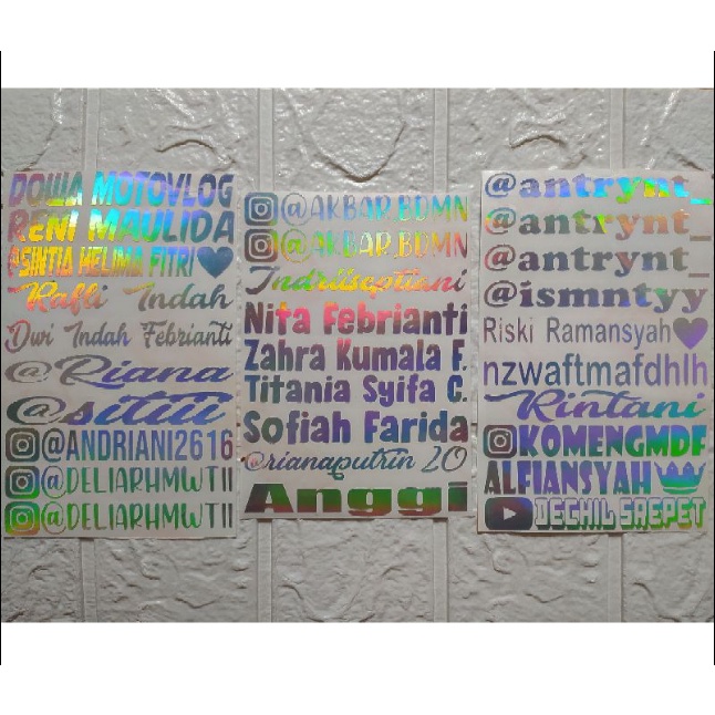 Jual stiker nama hologram / custom nama / stiker cutting / stiker ...