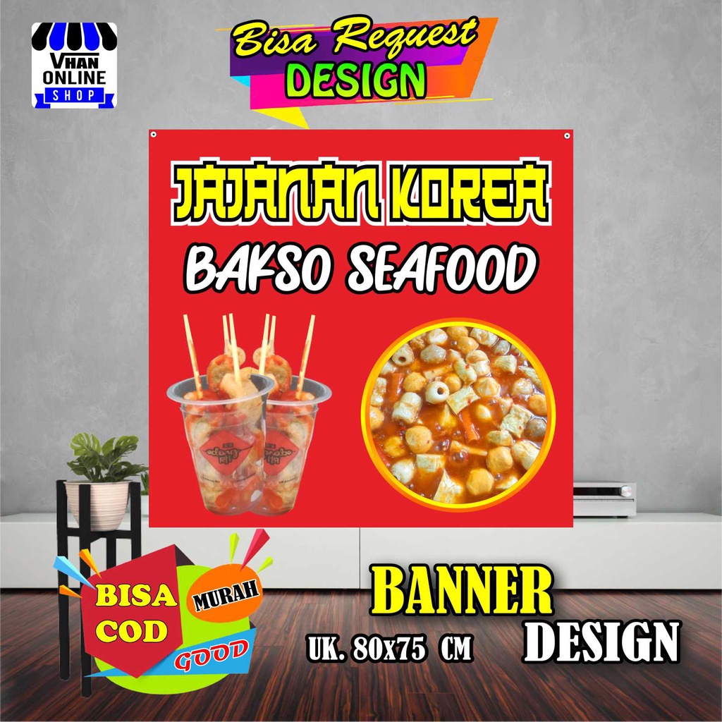 Jual Cetak Banner / Spanduk Jajanan Korea, Bakso Seafood, Jajanan Viral ...