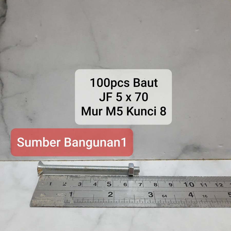 Jual Baut JF 5 x 70 (100pcs) kepala rata skrup putih 7cm Mur m5 kunci 8 | Shopee Indonesia