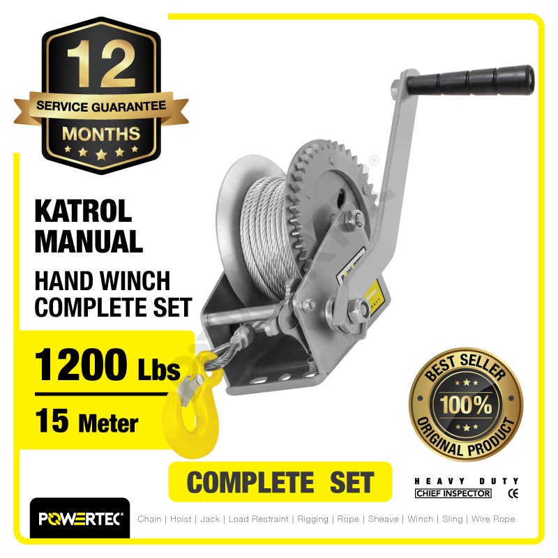 Jual Hand Winch / Katrol Manual 1200lbs / 540Kg x 15 M Galv POWERTEC ...
