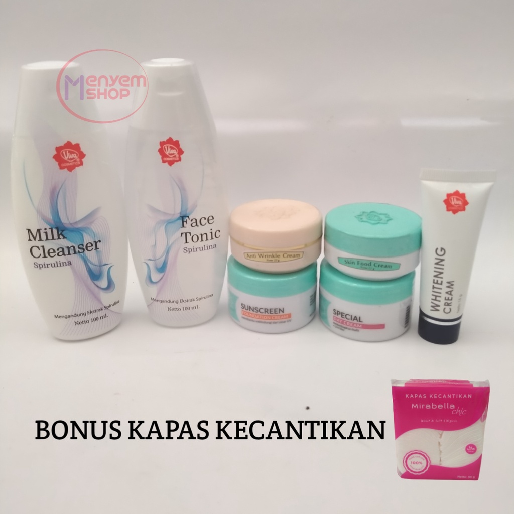 Jual Paket viva anti aging isi 7 Bonus kapas kecantikan ( milk claenser spirulina, tonic ...