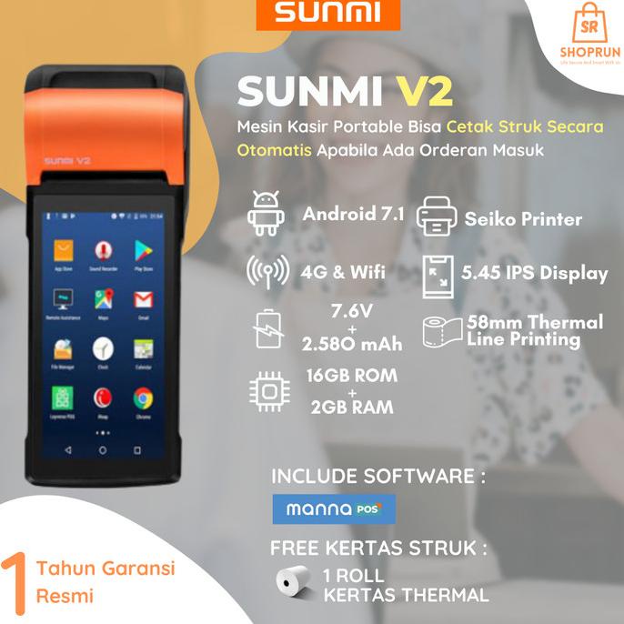 Jual Mesin Kasir Android V2 1/8 & 2/16 GB POS Thermal Printer Auto ...
