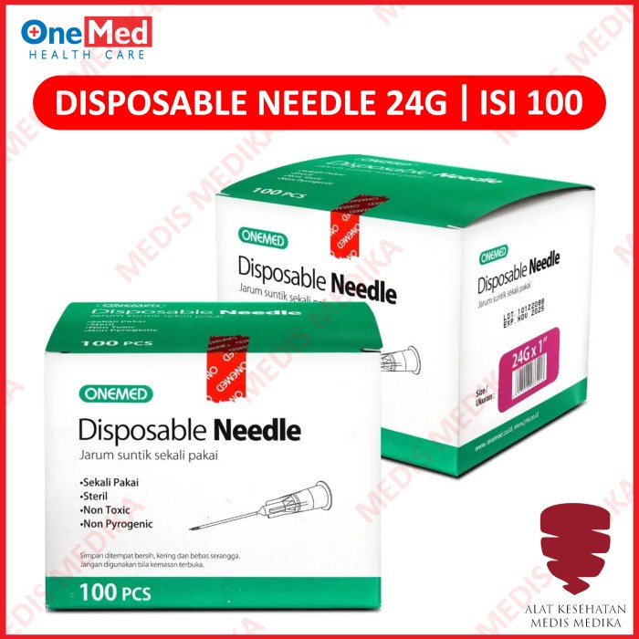 Jual Disposable Needle 24G Onemed Jarum Suntik Kesehatan 24 G x 1" Inch Sterile | Shopee Indonesia