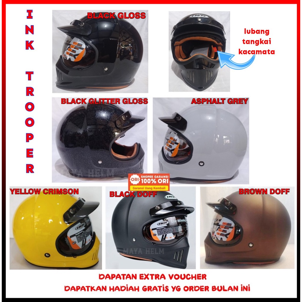 Jual Helm INK Trooper Polos Solid Model Retro Full Face | Shopee Indonesia