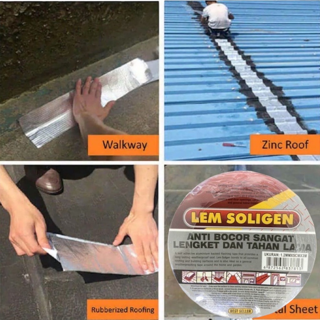 Jual LEM SOLIGEN lakban Seng anti bocor / Lem Talang / Lem Anti Bocor / lakban Tambal Seng asbes ...
