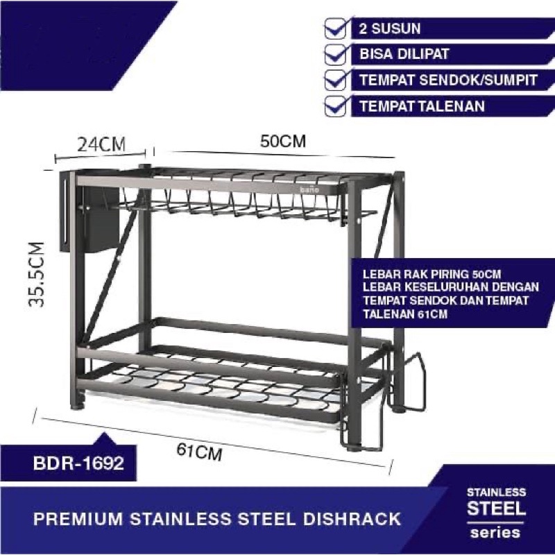 Jual RAK DAPUR PIRING SENDOK SERBAGUNA 2 DAN 3 SUSUN HITAM STAINLESS ...
