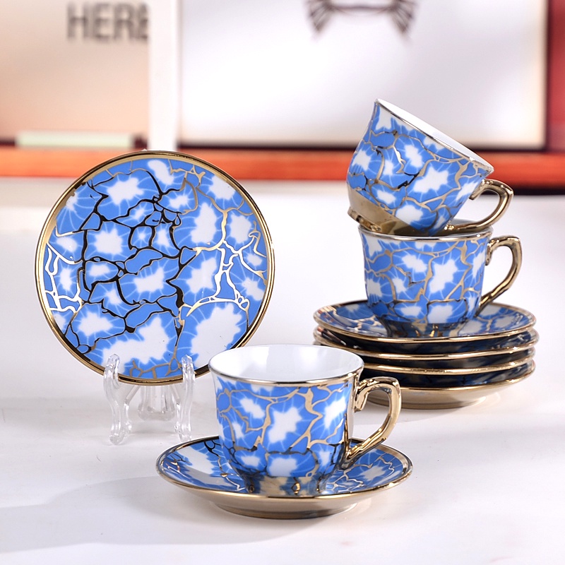 Jual SUNFILI Cangkir Keramik Set 6 in 1 European Style - Biru | Shopee ...