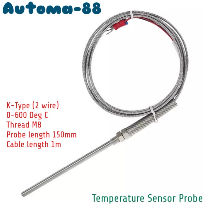 Jual Thermocouple Type-K 150Mm 15Cm Kabel 1M 1 Meter Drat M8 Sensor ...