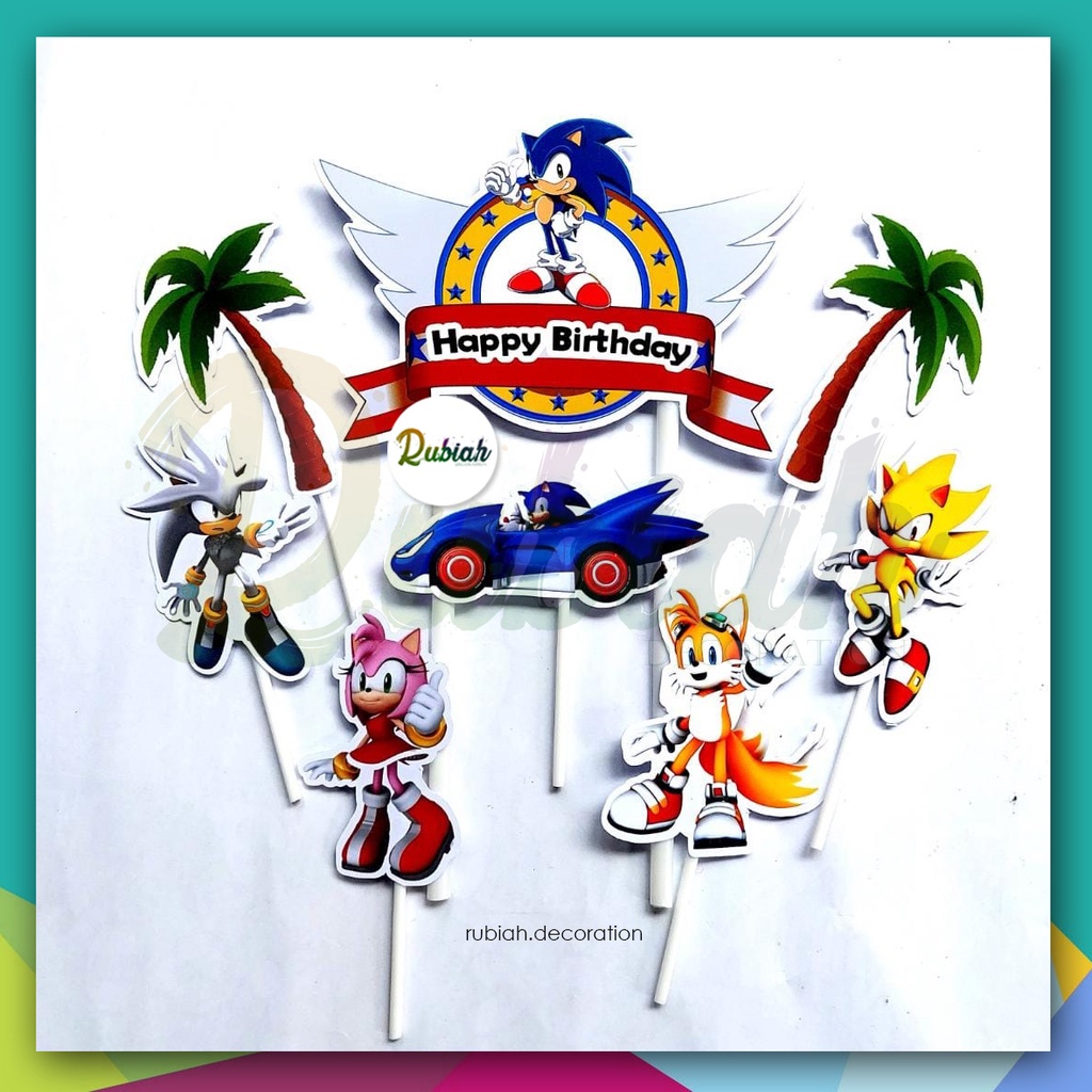 Jual Topper Cake Sonic 1 set / Hiasan kue ulang tahun Happy Birthday ...