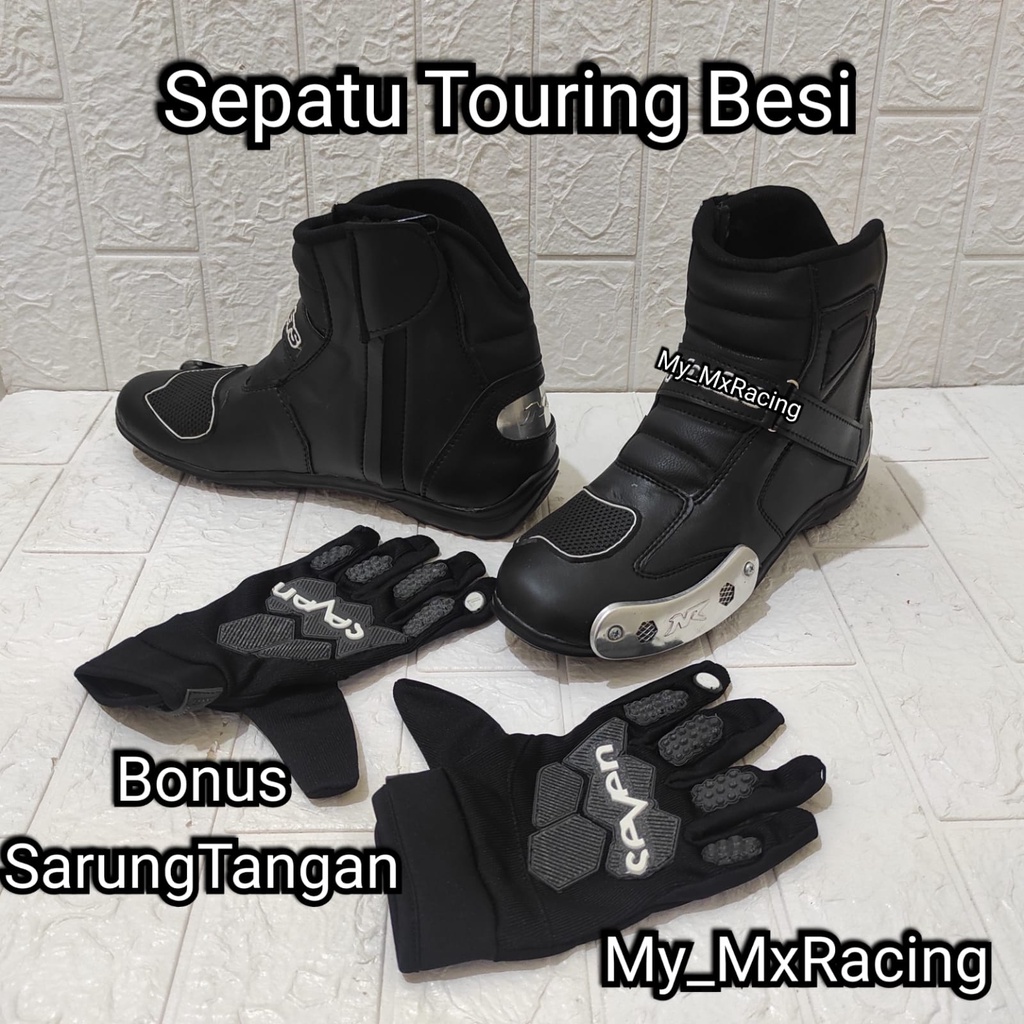 Jual sepatu touring besi bonus sarung tangan sepatu drag race sepatu ...