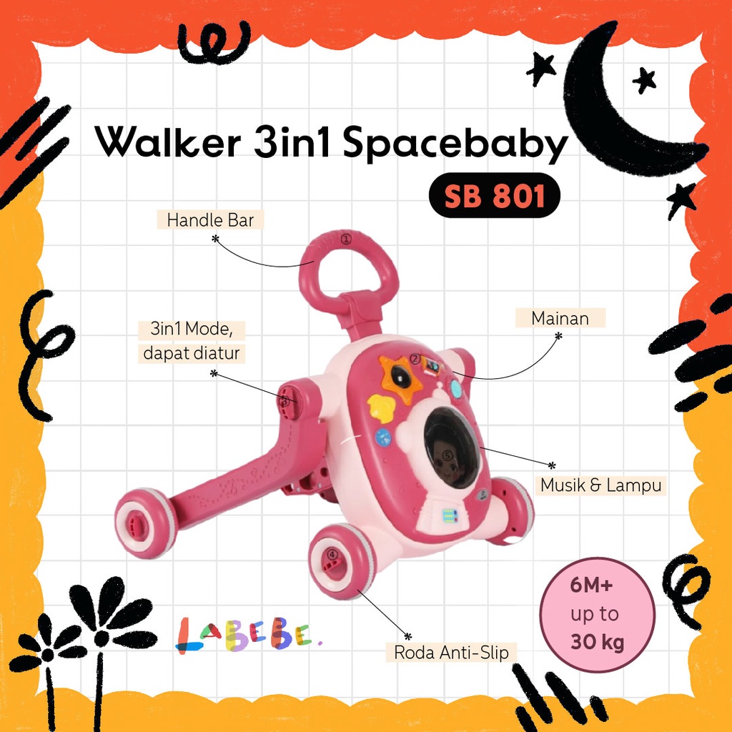 Jual Spacebaby SB-801 Walker Mutifungsi Fitur 3in1 | Shopee Indonesia