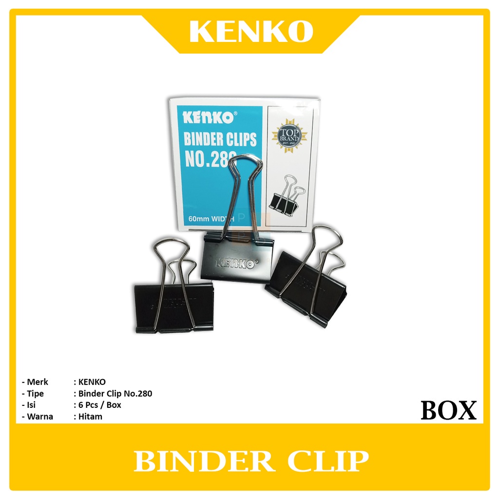 Jual Penjepit Kertas Binder Clip No.280 Kenko 1 Box Isi 6 pcs | Shopee ...