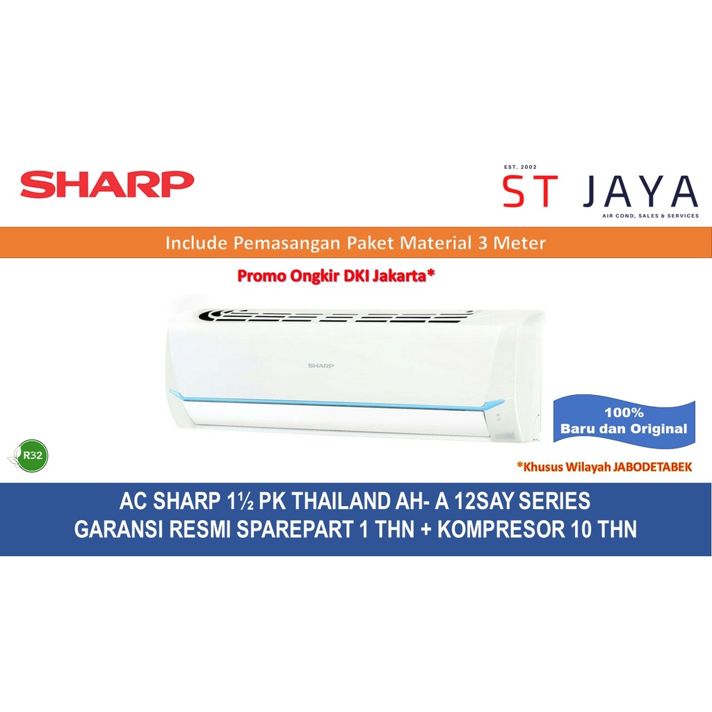 Jual +PASANG AC Sharp AH 12 SAY 12SAY 1 1/2 PK 1.5PK Low Watt GARANSI ...